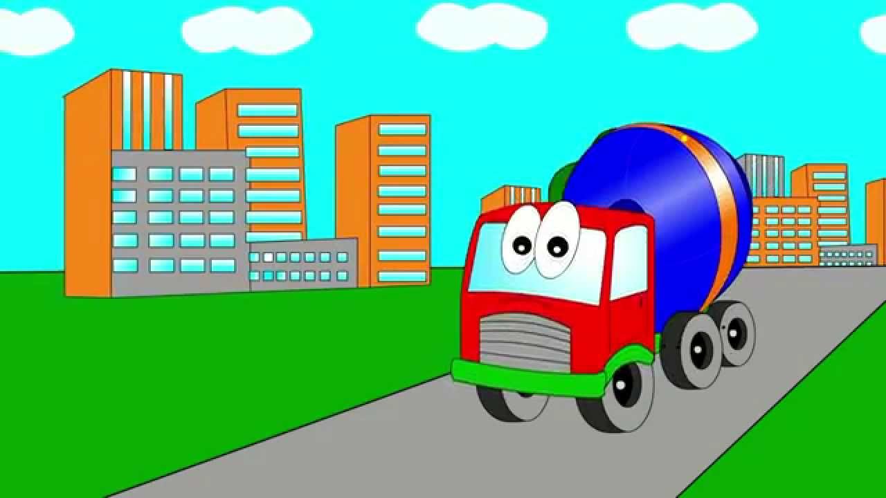 Cartoon about a concrete mixer for kids. Learning colors. Cartoons ...