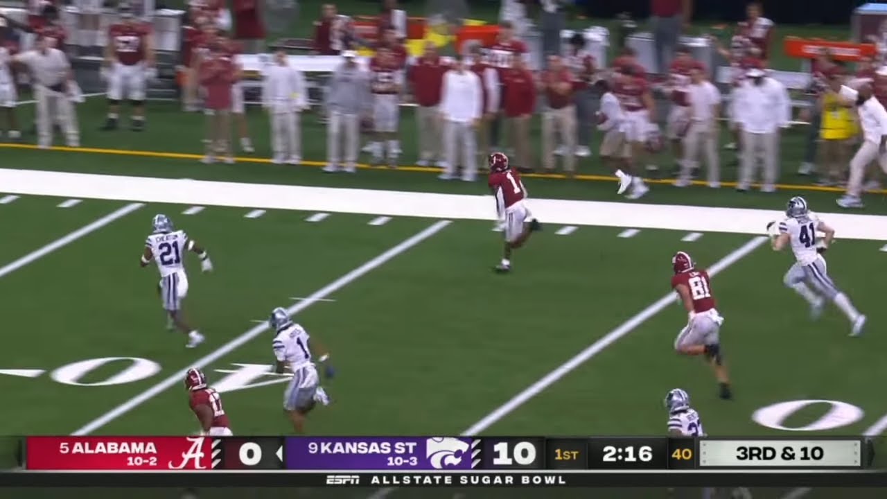 Alabama RB Jahmyr Gibbs 60 Yard Catch sets up TD vs Kansas State | 2022 ...