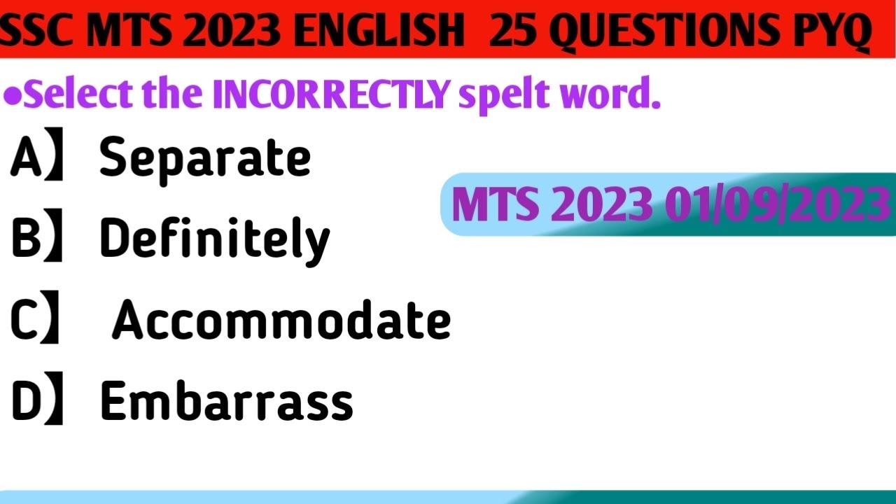 SSC MTS ENGLISH PYQ | 25 Questions & Answers with Explanation | 01/09 ...