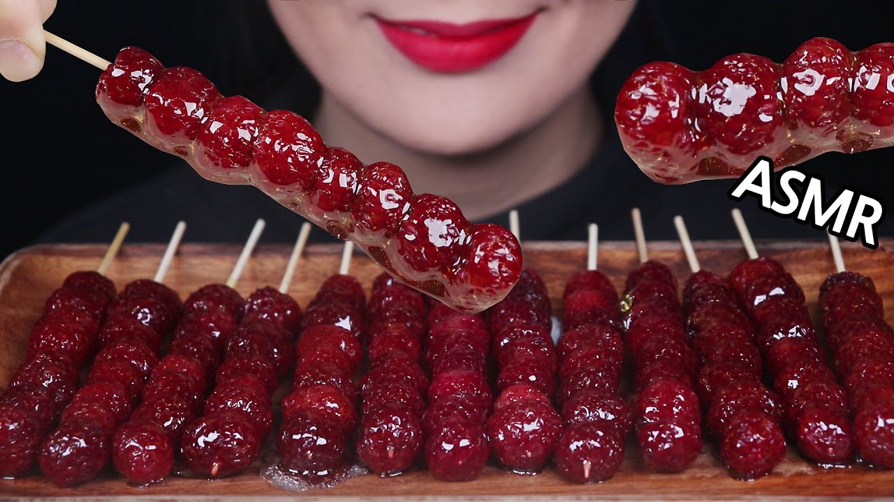 ASMR Tanghulu Candied fruits Raspberry 탕후루(산딸기) 먹방Mukbang Kẹo trái cây ...