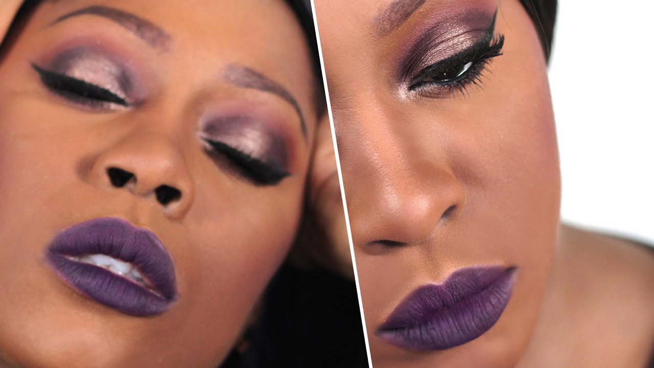 Vampy Makeup Tutorial on Dark Skin | Winged Liner + Dark Vampy Lips | # ...