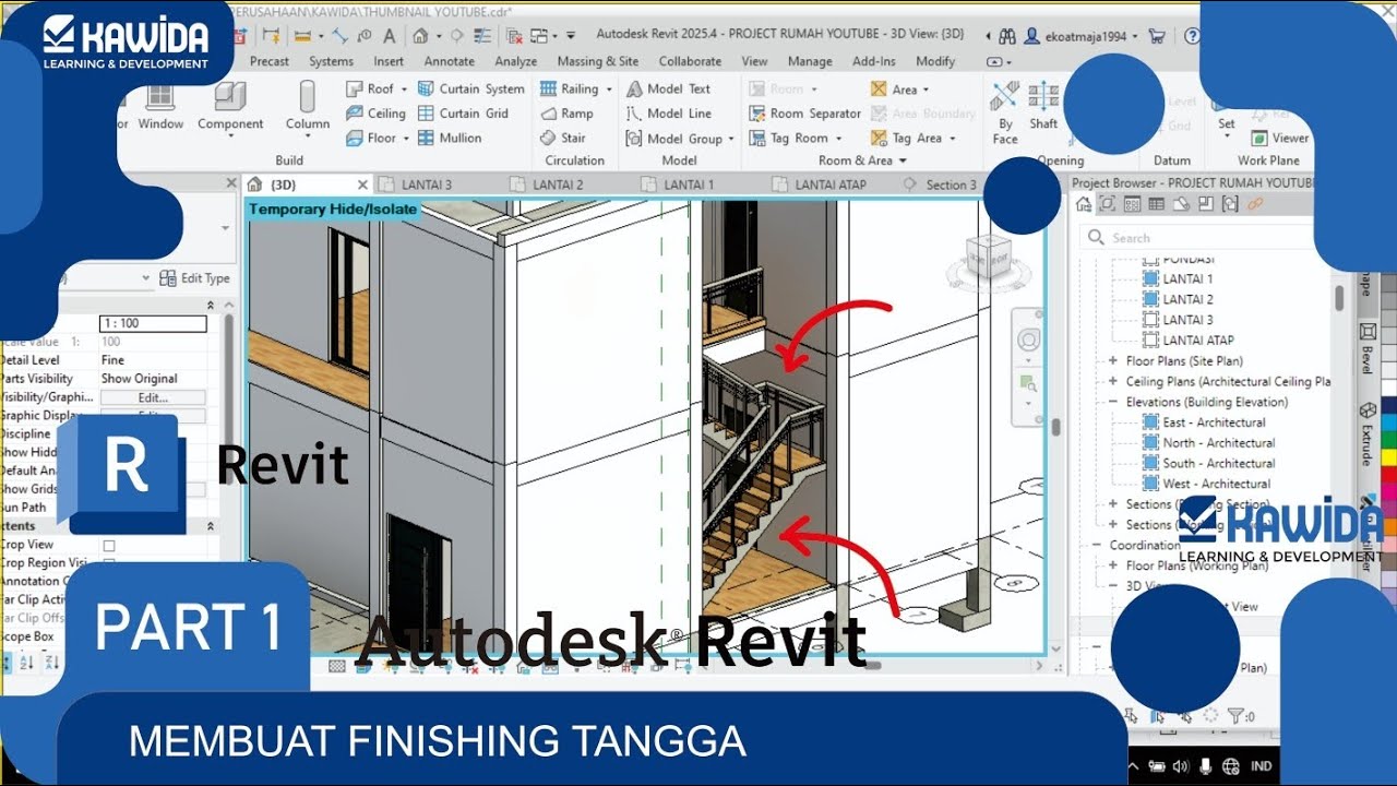 Membuat Finishing atau Arsitektur Tangga di Revit - Rumah 2 Lantai ...