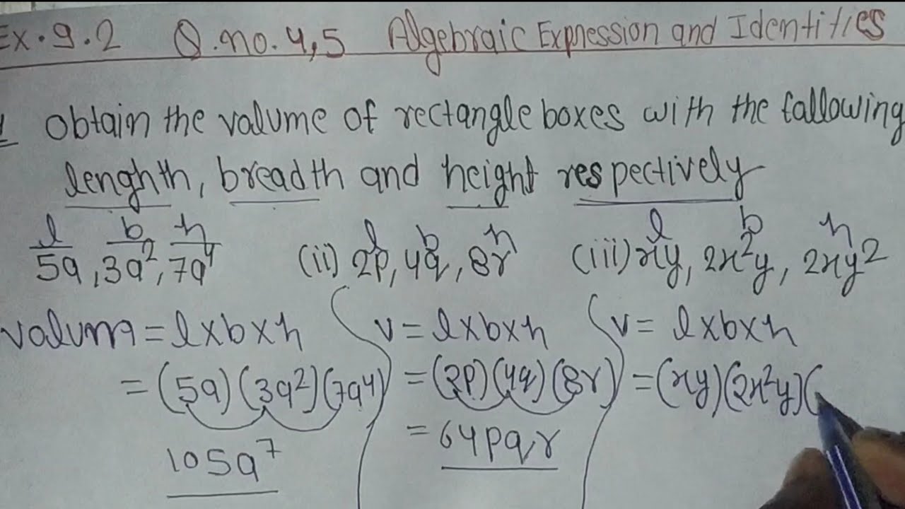 Class 8th Maths Exercise 92 Qno45 Chapter9 Elgebraic Expression 0490