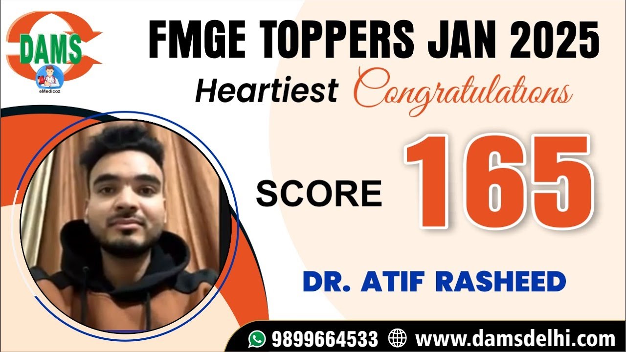 Score 165 FMGE Shinning Star Dr. Atif Rasheed - YouTube