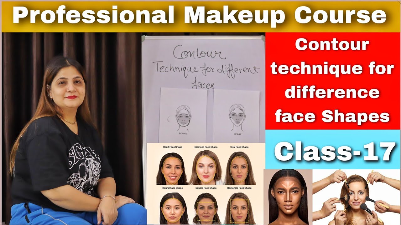 Professional Makeup Course day - 17 | Contour technique for difference face shapes | sumansi ...