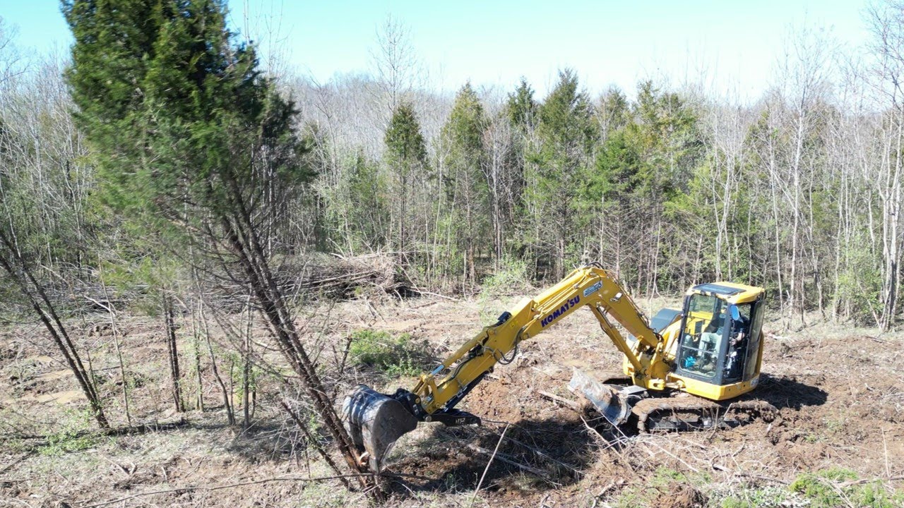 Clearing land for a new destination food plot (or) open field-Komatsu PC88 excavator Project 291 ...