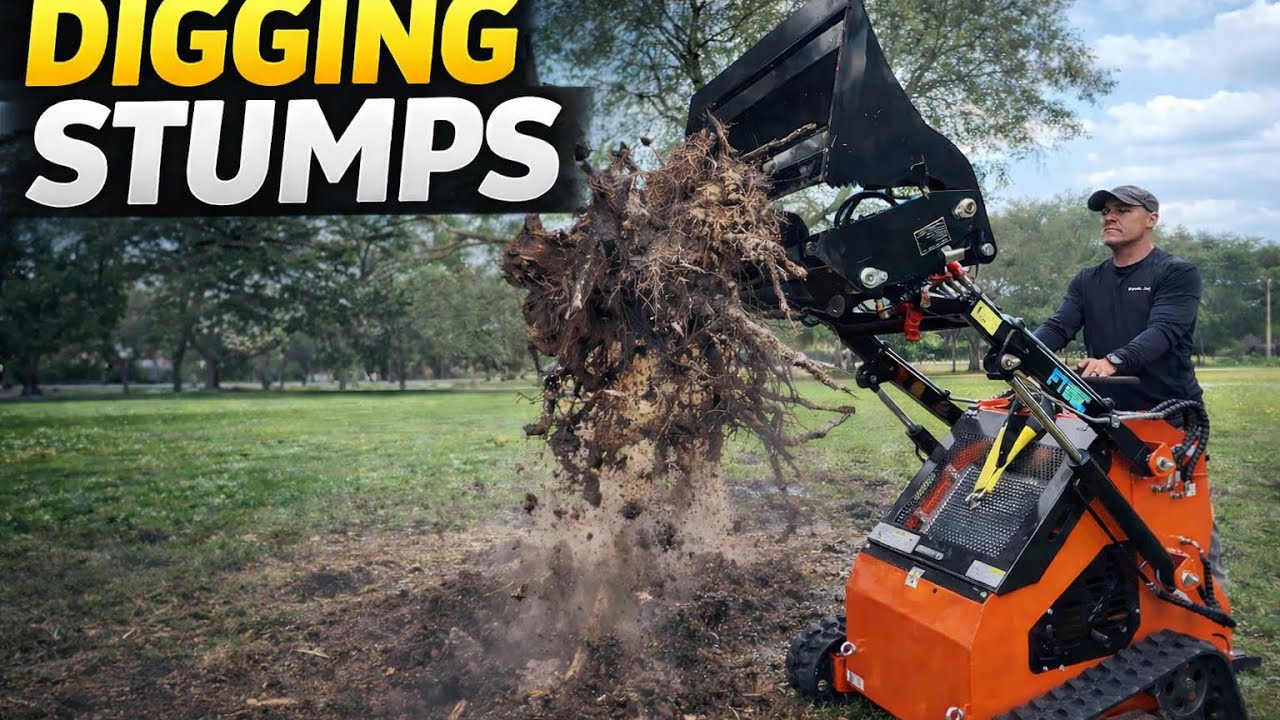 Digging Out Stumps With Mini Skid Loader - YouTube