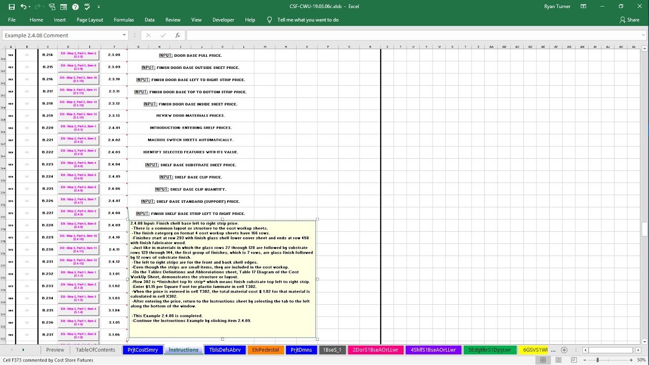 CSF Instructions Example: 2.4.08 Input: Finish shelf base left to right ...
