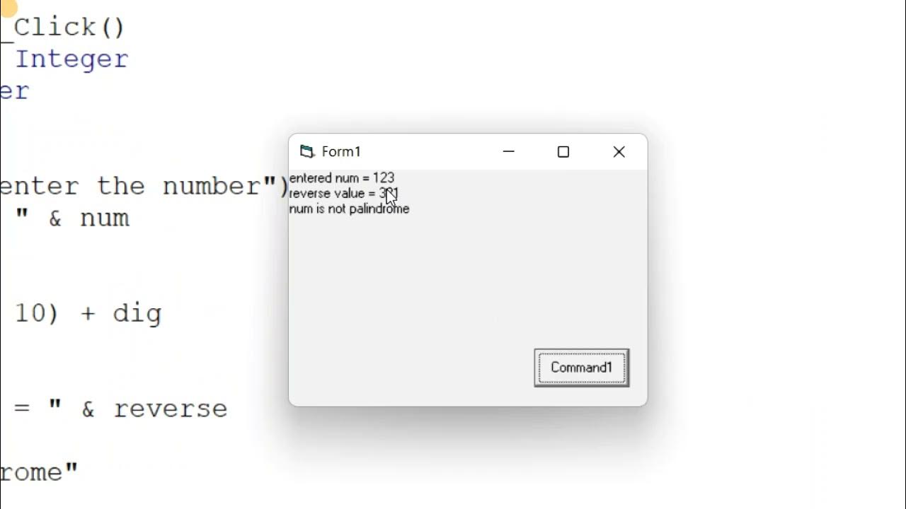 Video 2 Visual Basic 6 0 Reverse Number And Check Palindrome Youtube
