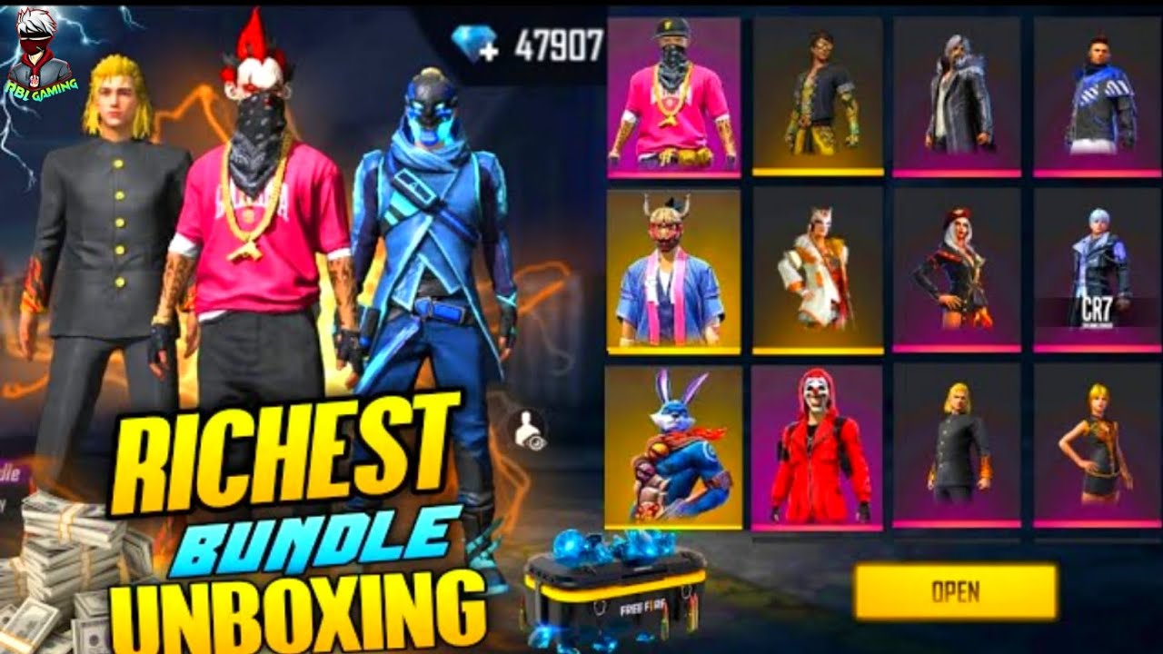 Richest Bundle Unboxing | Opening Rare Bundle - Free Fire | 50+ Bundle ...