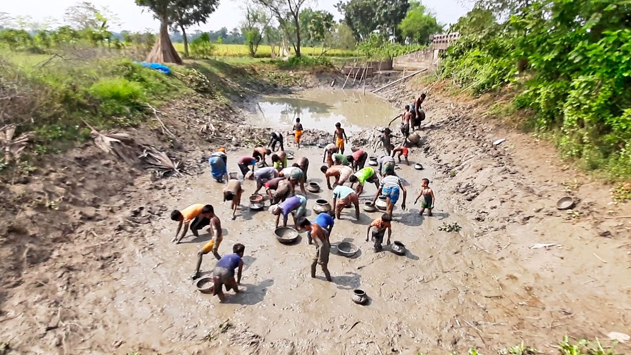 Fishing in Rainy Season Water | Many People are Catching Fish by Hand ...