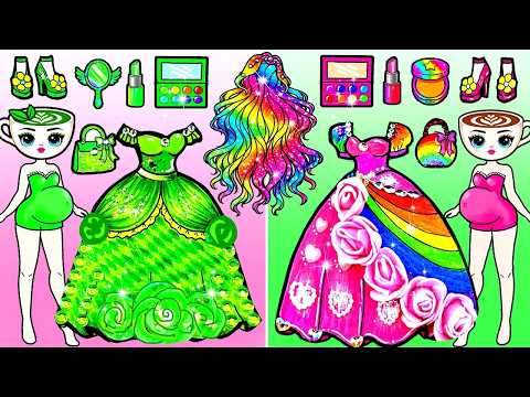 Pink VS Green Barbie Makeup & Rainbow Hair 🩷 Barbie Hair Makeover Handmade | DIY Arts & Paper Crafts
