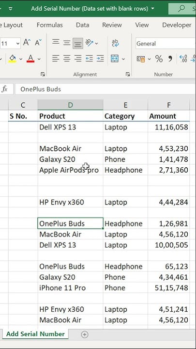 Add Automatic Serial Numbers to a dataset with blank rows in Excel - YouTube