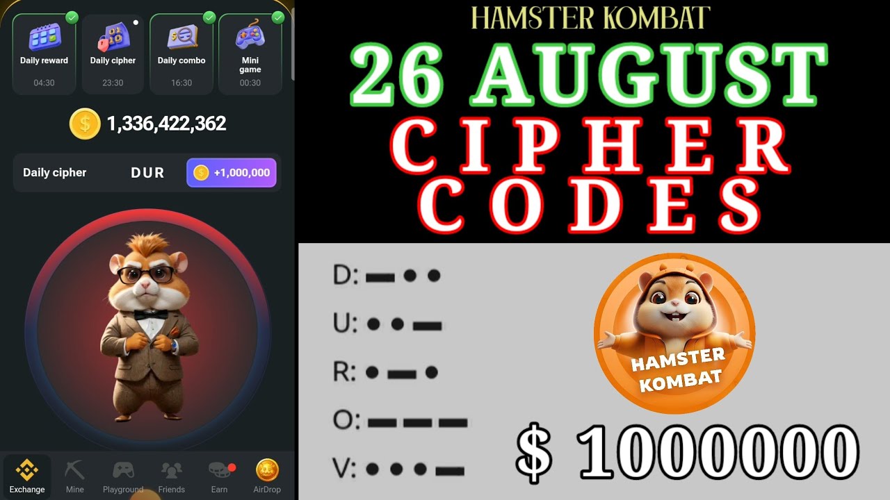 26 August Cipher Codes | Today Cipher Code | Daily Cipher Code | Today Hamster Kombat Cipher ...