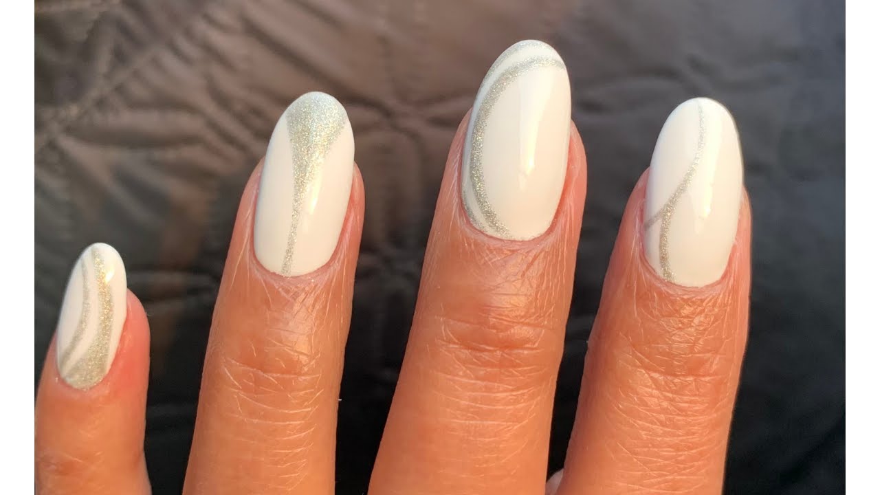White and silver lining nails design - YouTube
