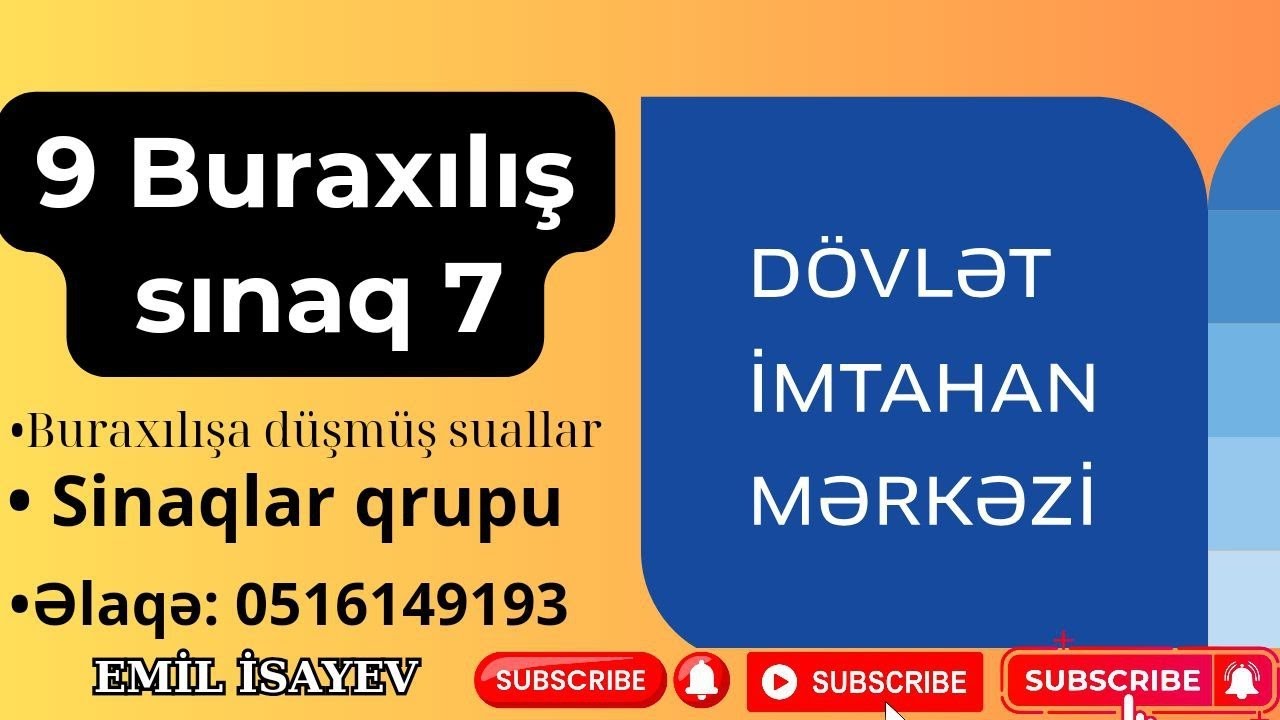 9 buraxılış Dimə düşmüş suallar sınaq 7 #buraxilisimtahani #riyaziyyat ...
