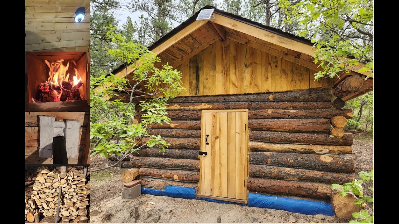 Small Log Cabin In the Woods Part7 (installing door and finish the ...