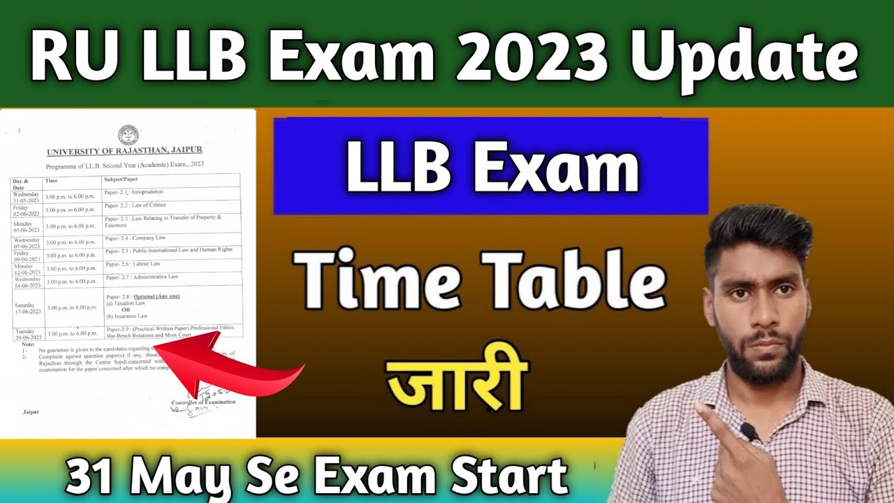 Rajasthan University LLB Time Table 2023 || RU Exam LLB time table ...