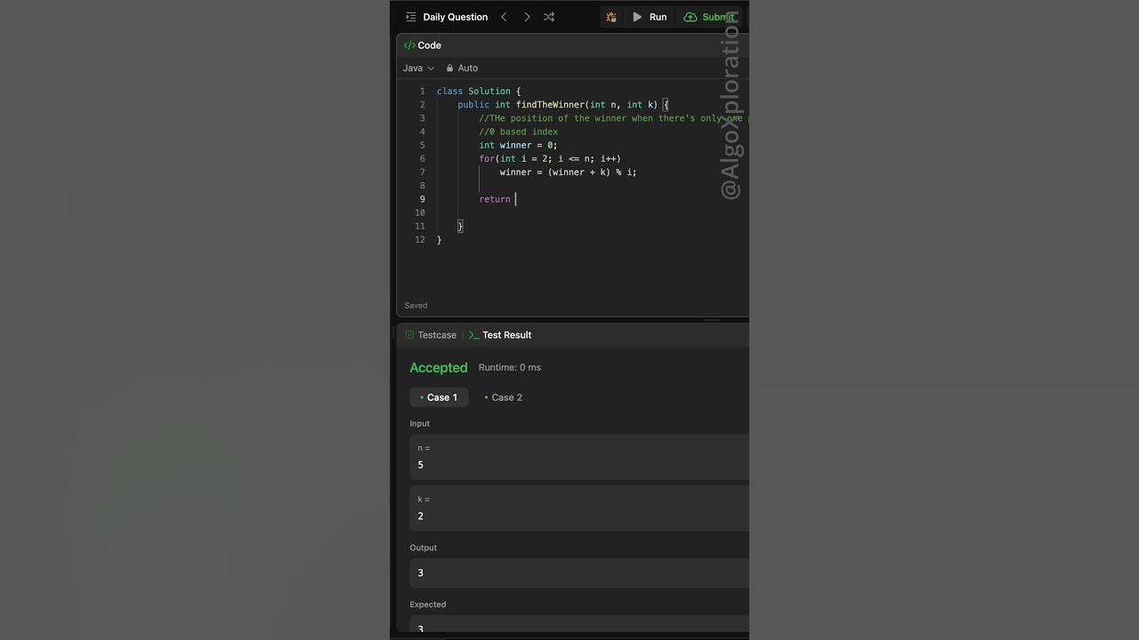 LeetCode Daily: Find the Winner of the Circular Game Solution in Java | July 8, 2024 - YouTube