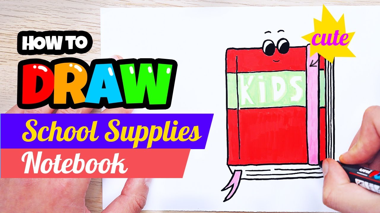 How to draw Cute School Supplies! | Notebook | Kids Drawing | Step by ...