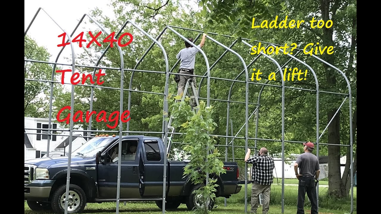 Building a 14X40 Tent Garage! Single day build - YouTube
