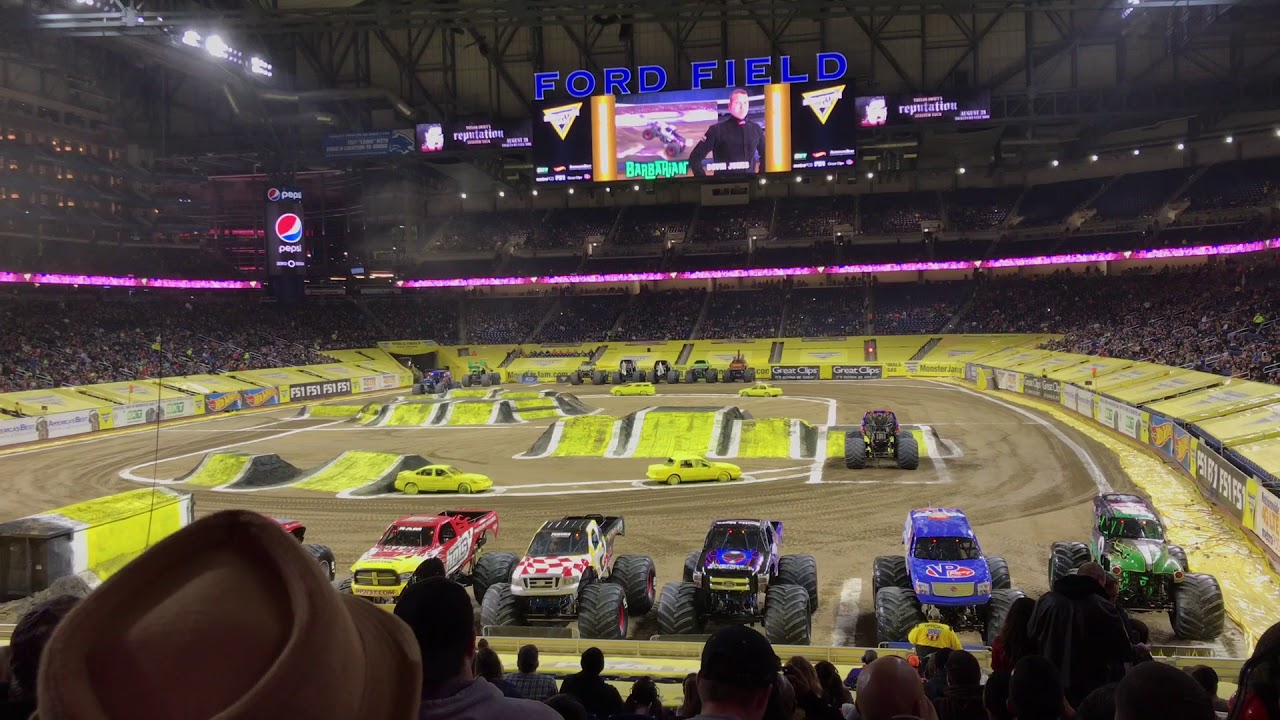 Ford Field Monster Jam February 3rd, 2018 Show Opening and Race, Son ...
