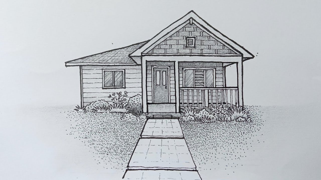 Cara menggambar rumah sederhana | melukis rumah | sketsa gambar - YouTube