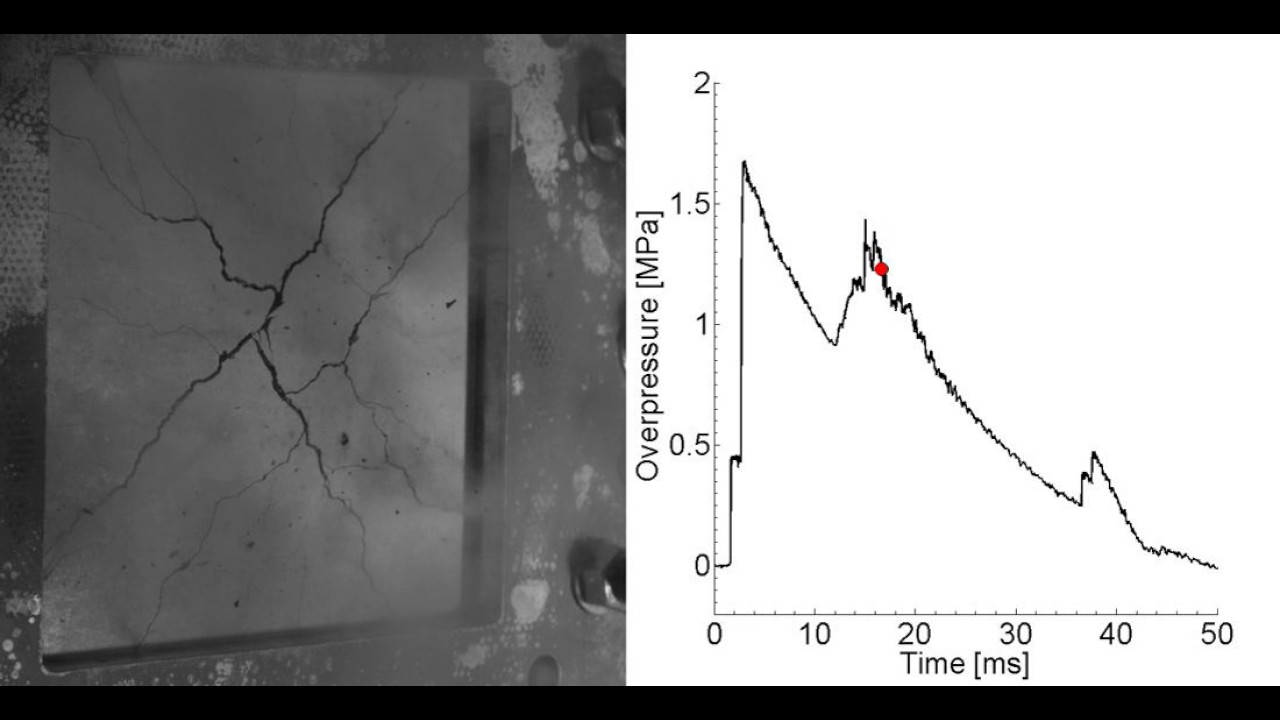 Shock tube testing of 50-mm-thick plain concrete plate - YouTube