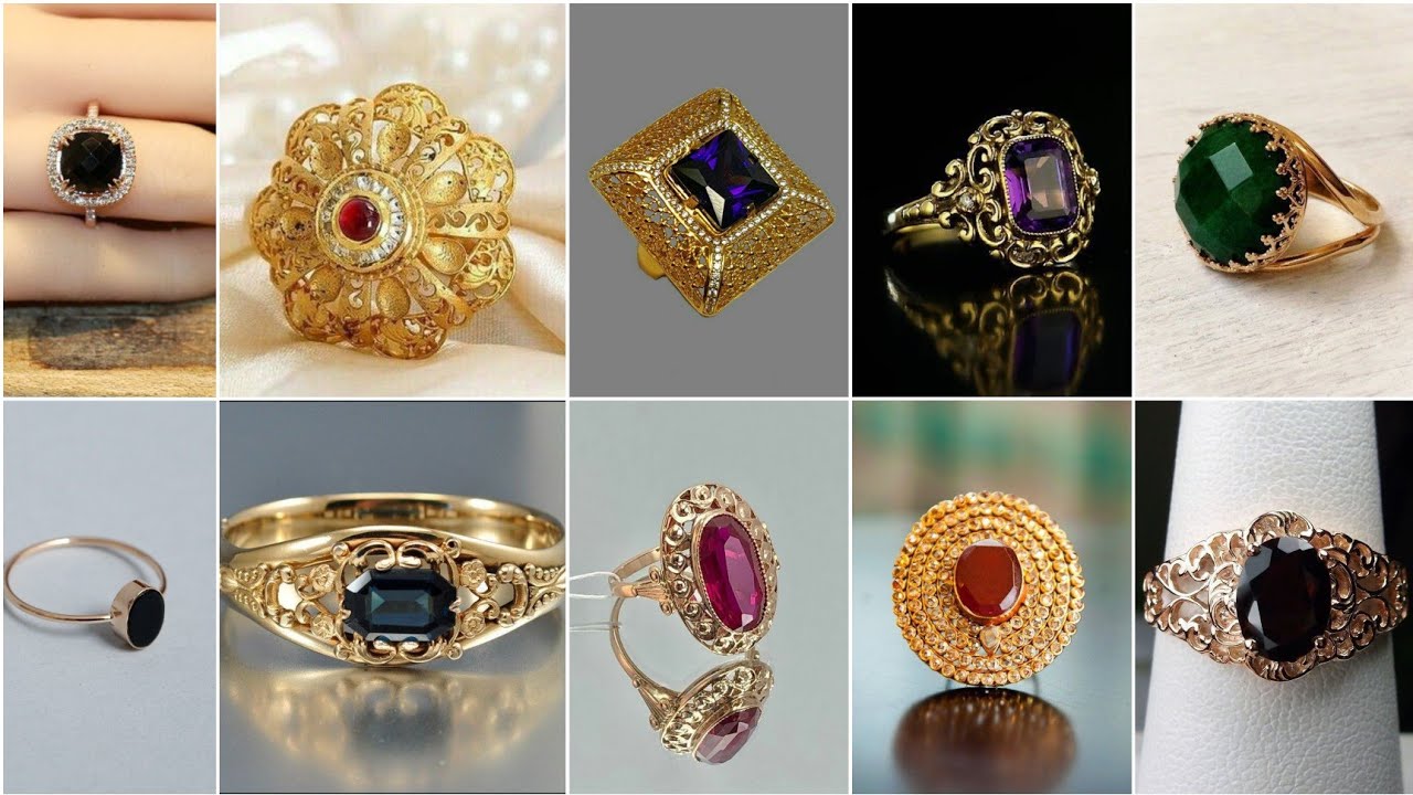 Latest Light weight Gold Gemstone Finger Ring Designs || Stylish And ...