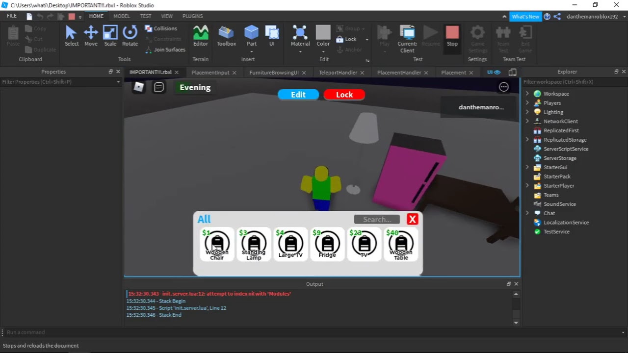 Roblox Developer log #1: Placing UI/UX and placing model function - YouTube