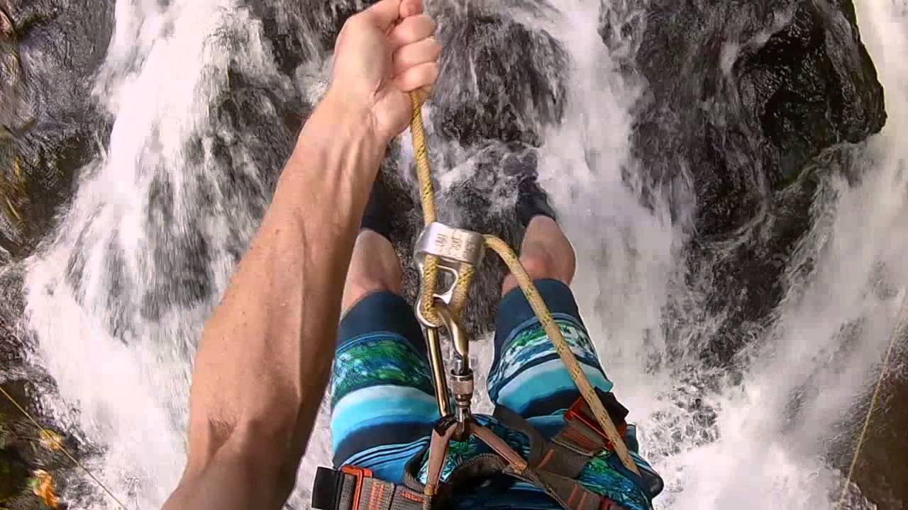 Kauai - First Time Rappelling a 30 ft Waterfall - YouTube