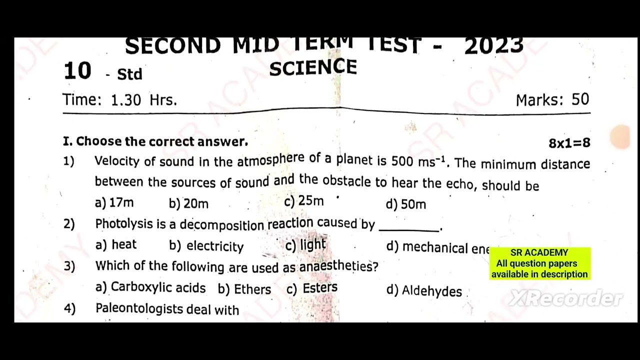 10th science 2nd midterm 2023 original question paper tvm dt English ...