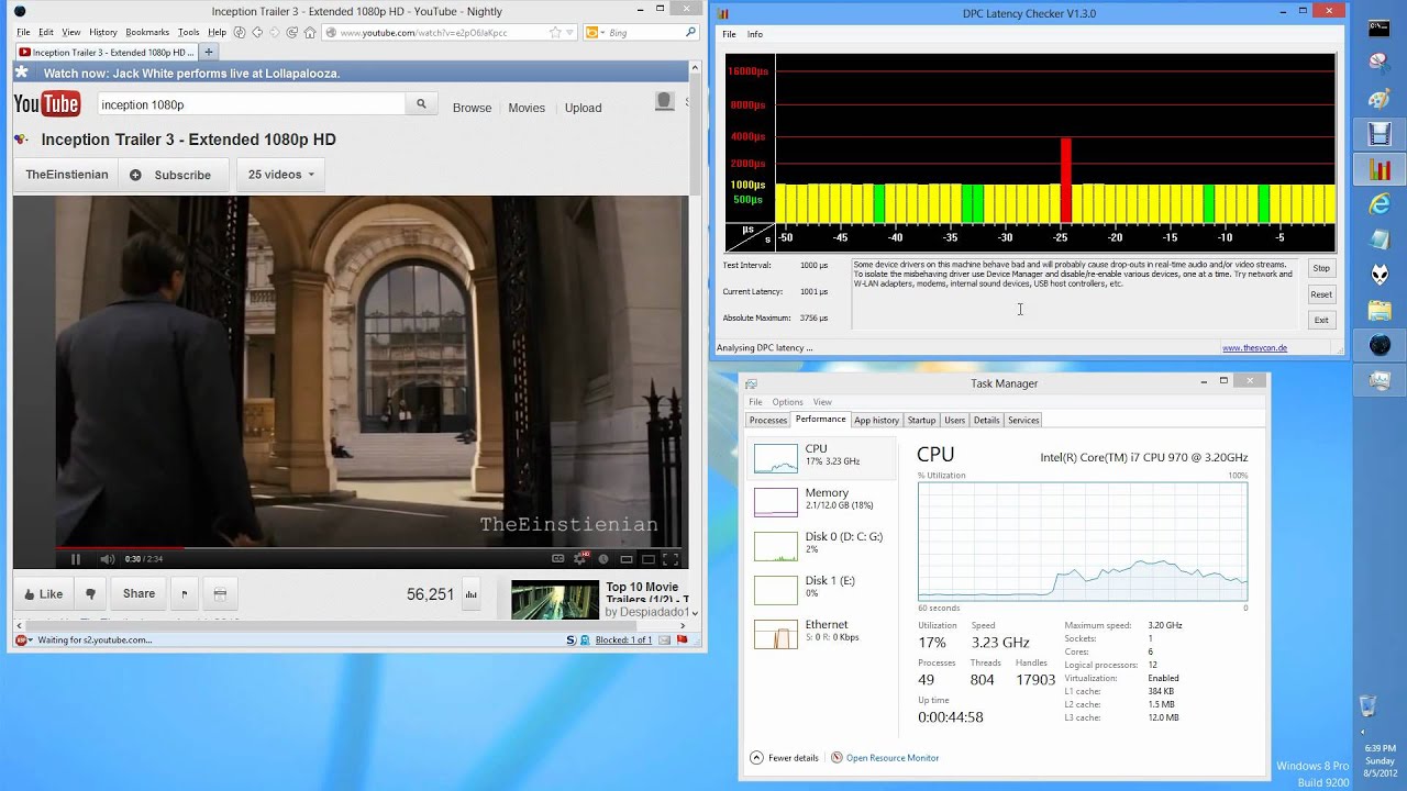 DPC Latency Test on Win 8 Pro RTM x64 with nVidia 304.79 Beta - YouTube