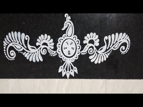 Beautiful border alpona design/Unique Peacock design for door/Simple ...