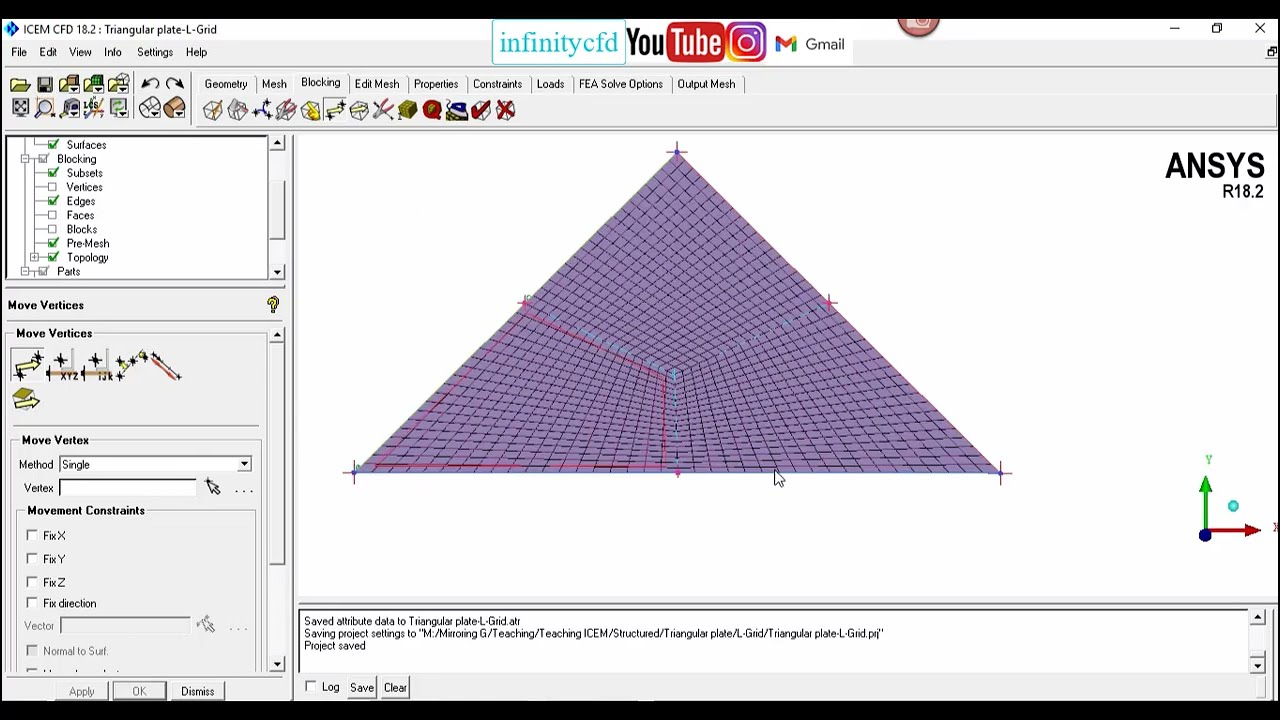 Creating Structured Mesh For A Triangular Plate With L Blocking Method Using Ansys Icem Cfd