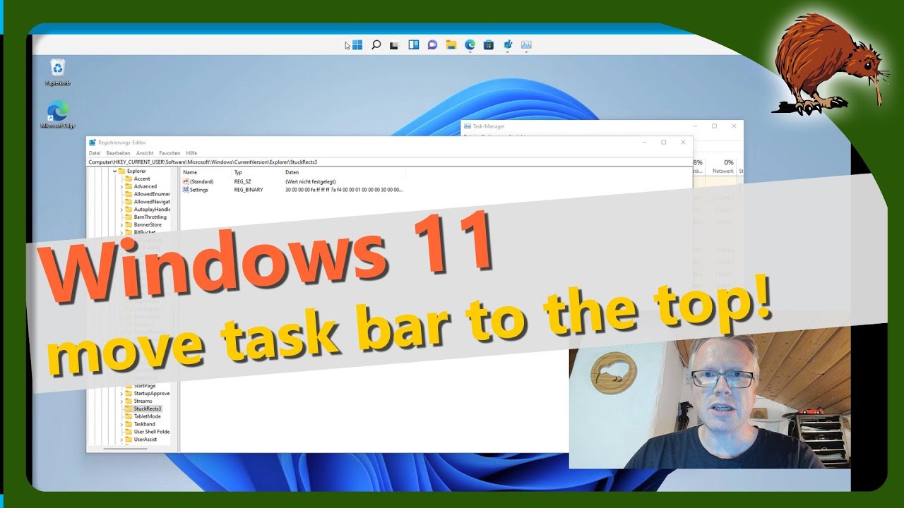 Move Windows 11 task bar to the top of the screen - YouTube