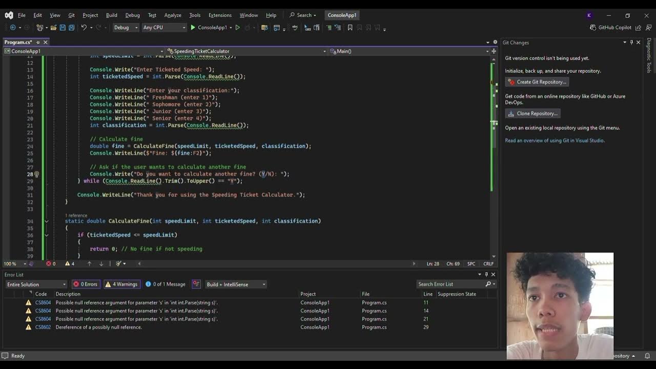 Microsoft Visual Studio Code, c# language code explanation line by line ...