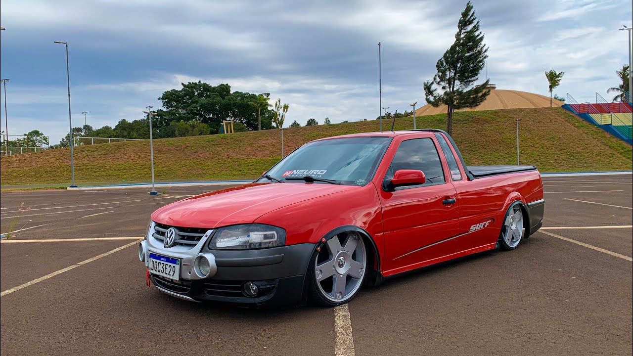 SAVEIRO SURF VERMELHA - ARO 18 - SUSPENSÃO A AR - YouTube