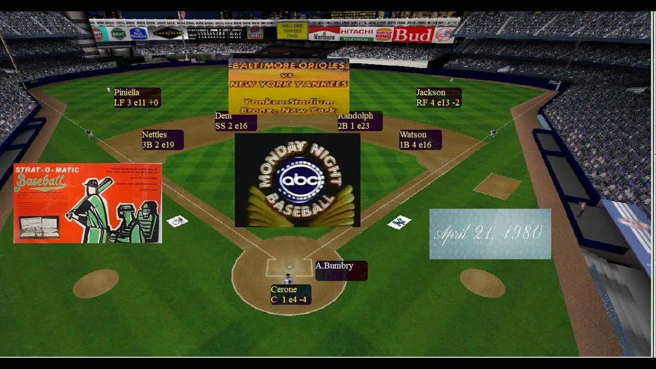4/21./1980 Strat O Matic Monday Night Baseball Orioles vs Yankees - YouTube