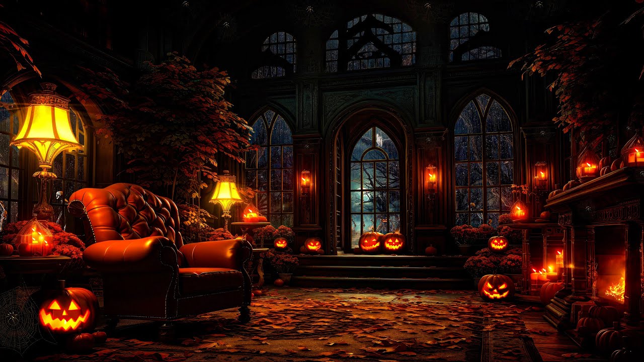 Haunted Luxurious Mansion Halloween Ambience | Rain and Thunderstorm ...