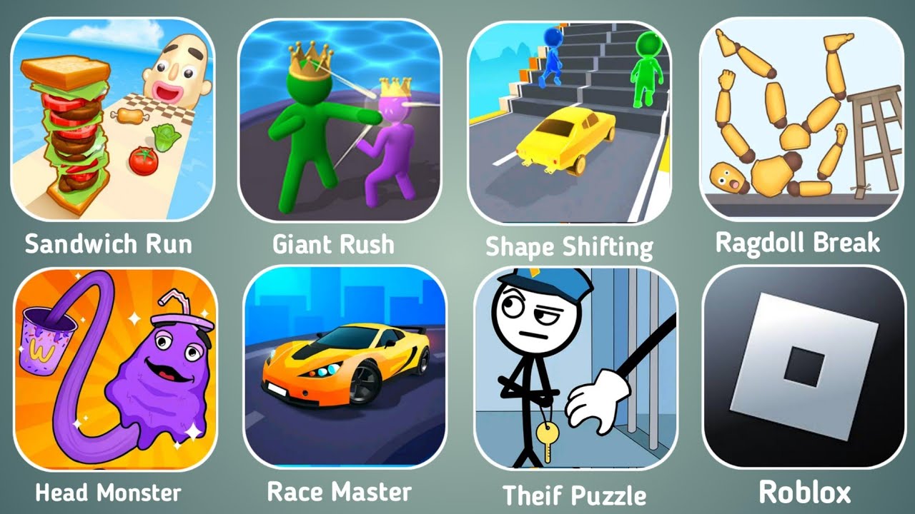 Roblox,Theif Puzzle,Ragdoll Break, Race Master,Head Monster,Giant Rush ...