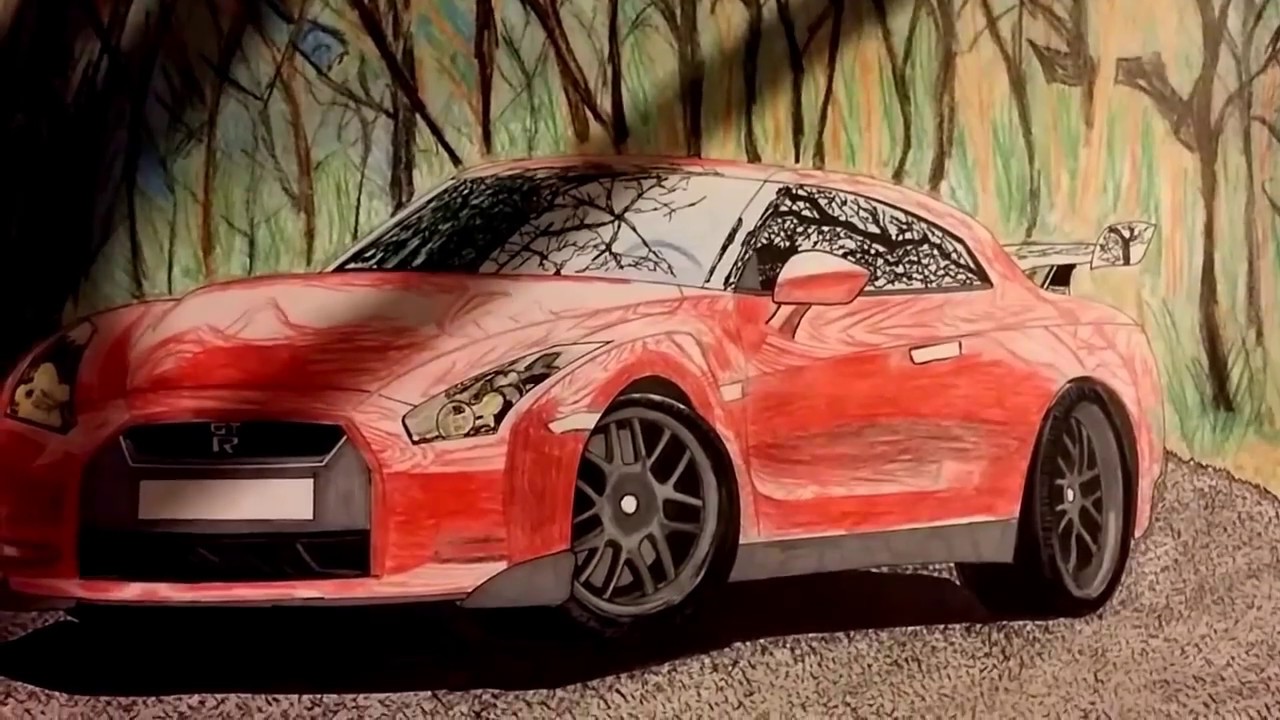 Nissan GT-R R35 Realistic Drawing [Timelapse] - YouTube