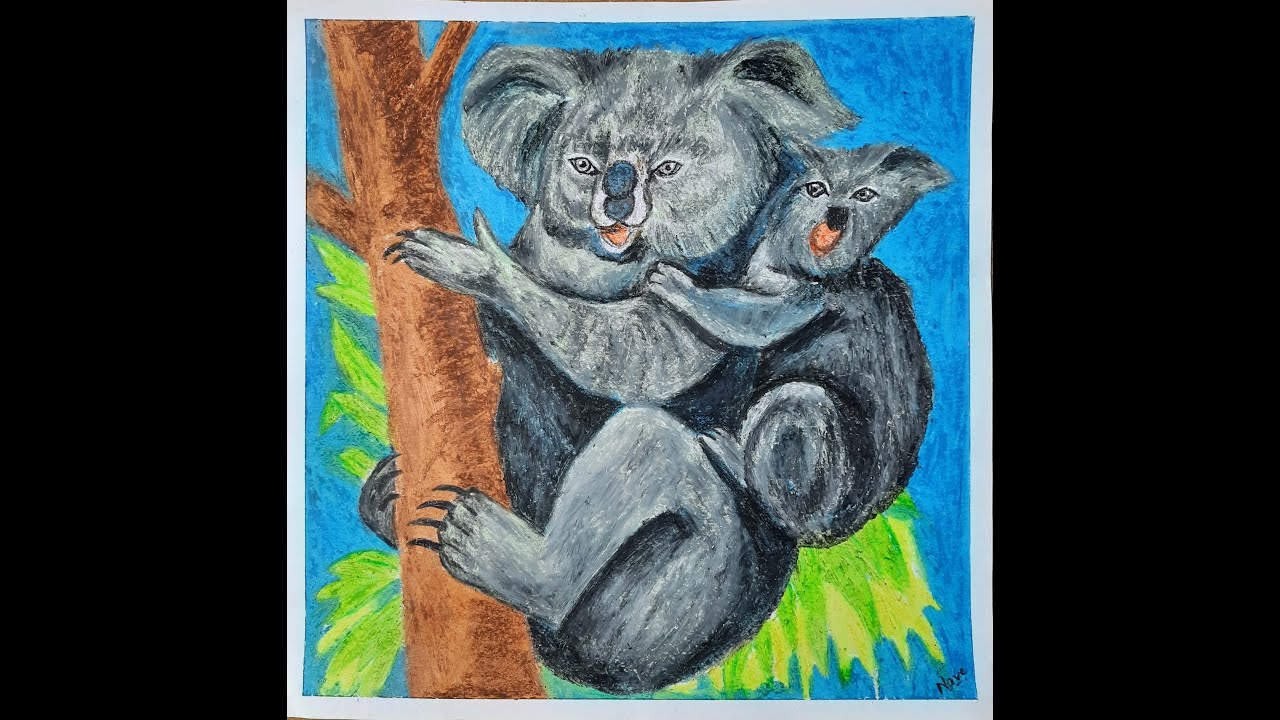Koala Mother and Baby | Oil Pastel Drawing | How to Draw a Realistic ...