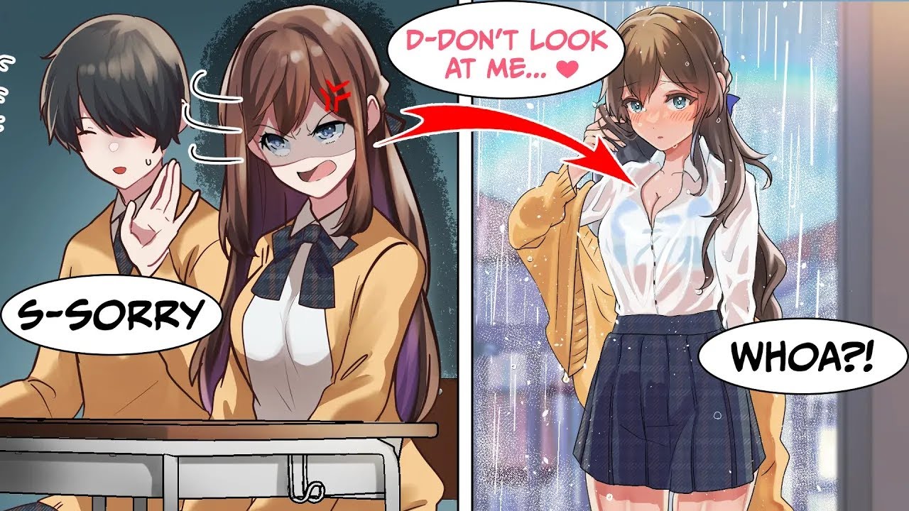 [Manga Dub] Scary Girl In Class Got Wet In The Rain. Suddenly She Became Quiet & Seducing Me ...