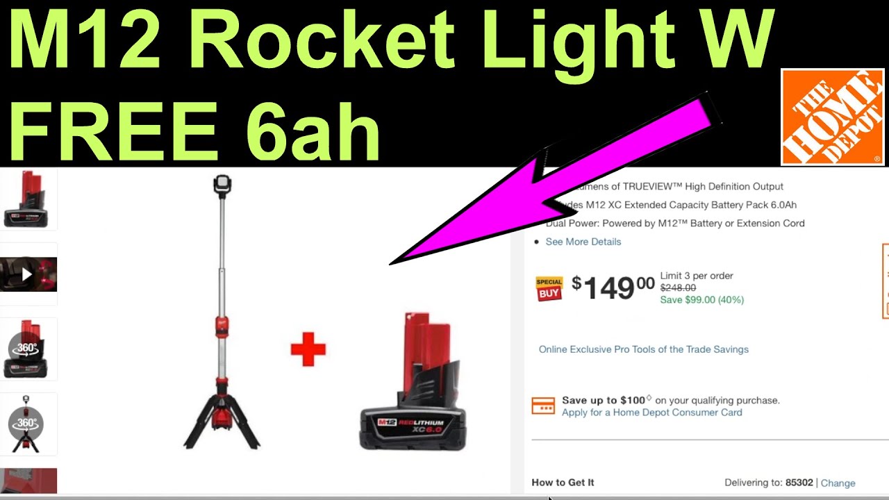 Milwaukee M12 Rocket Light W: FREE 6ah Battery!! - YouTube