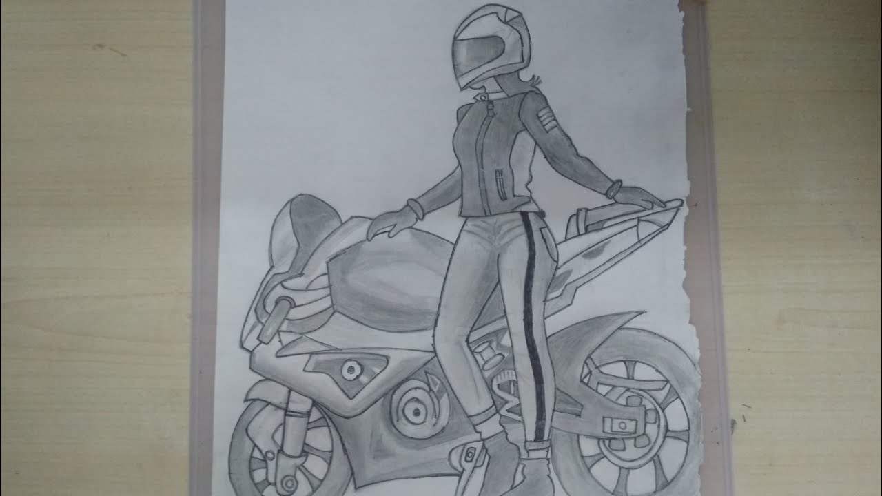 How to draw a motorcycle girl rider//pencil sketch//Draw with me - YouTube