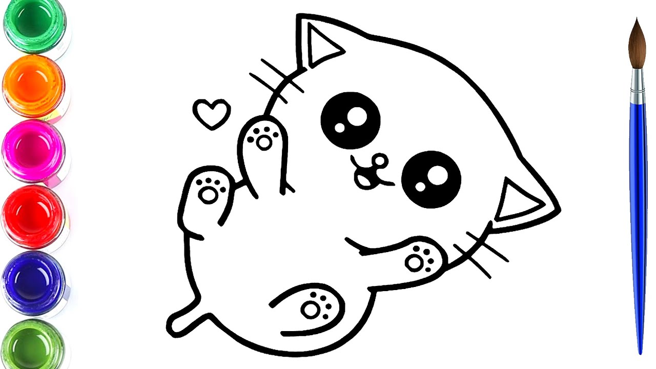 Cute Kitten Drawing, Painting, Coloring for Kids & Toddlers | Kids Art ...