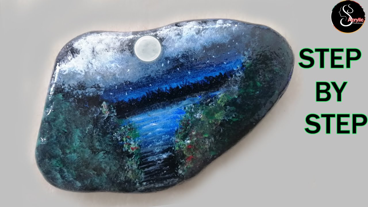 Rock painting | moonlight rock painting | rock painting with acrylic ...