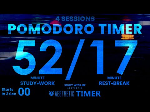 52 / 17 Rule Timer, Rain Sounds, 4.5 Hour Study, Gentle Alarm, 52 Minute Study, 17 Minute Break