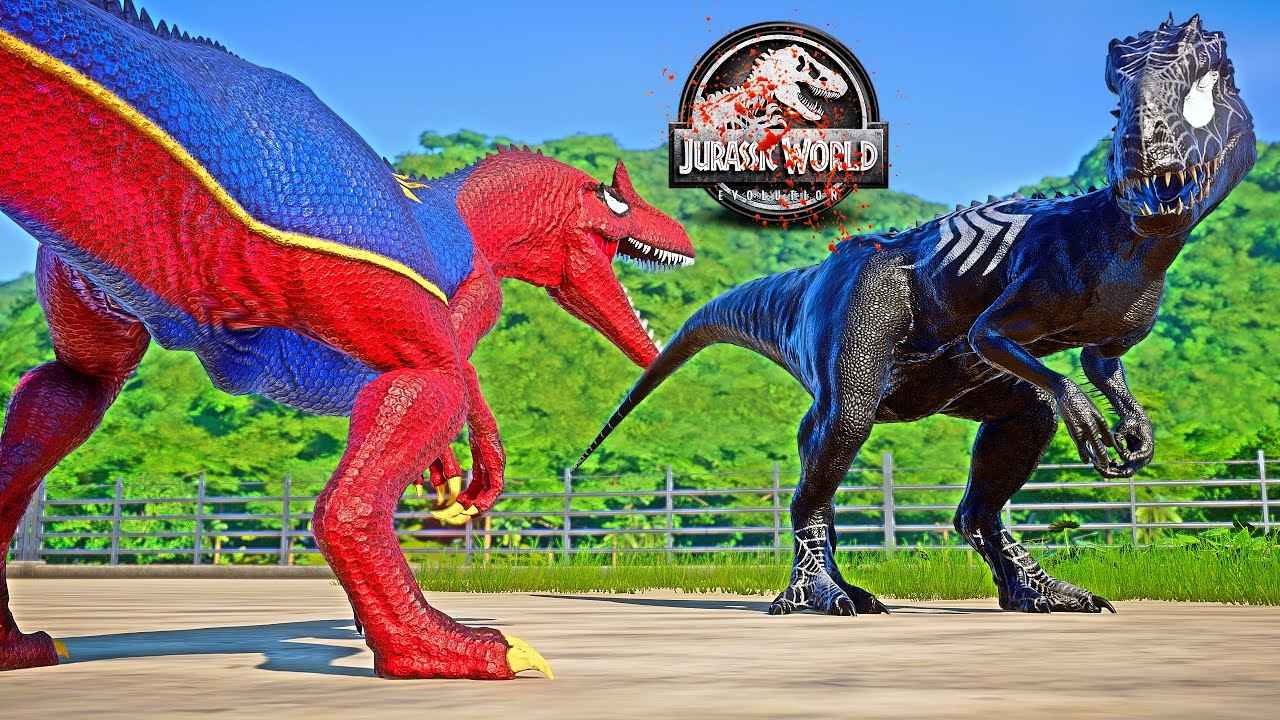 A Bloody Battle: Venom Indominus REX vs Spider-Man's Allosaurus! - YouTube
